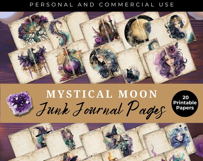 Mystical Moon Witchcraft Junk Journal Pages, Digital Paper, Printable ...