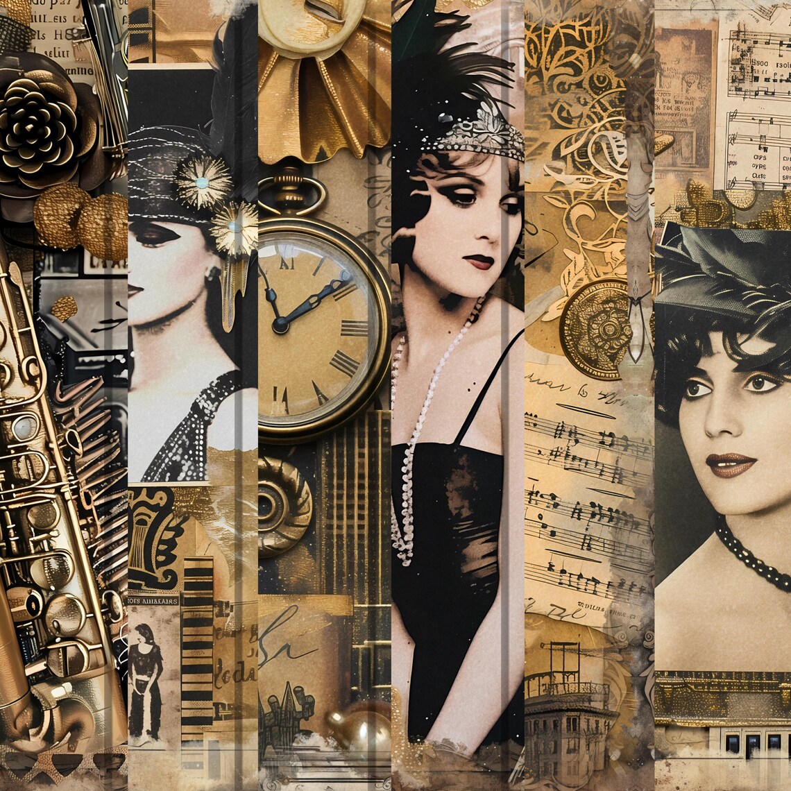 1920s Vintage Jazz Glam Junk Journal Paper, Black and Gold, Flapper ...