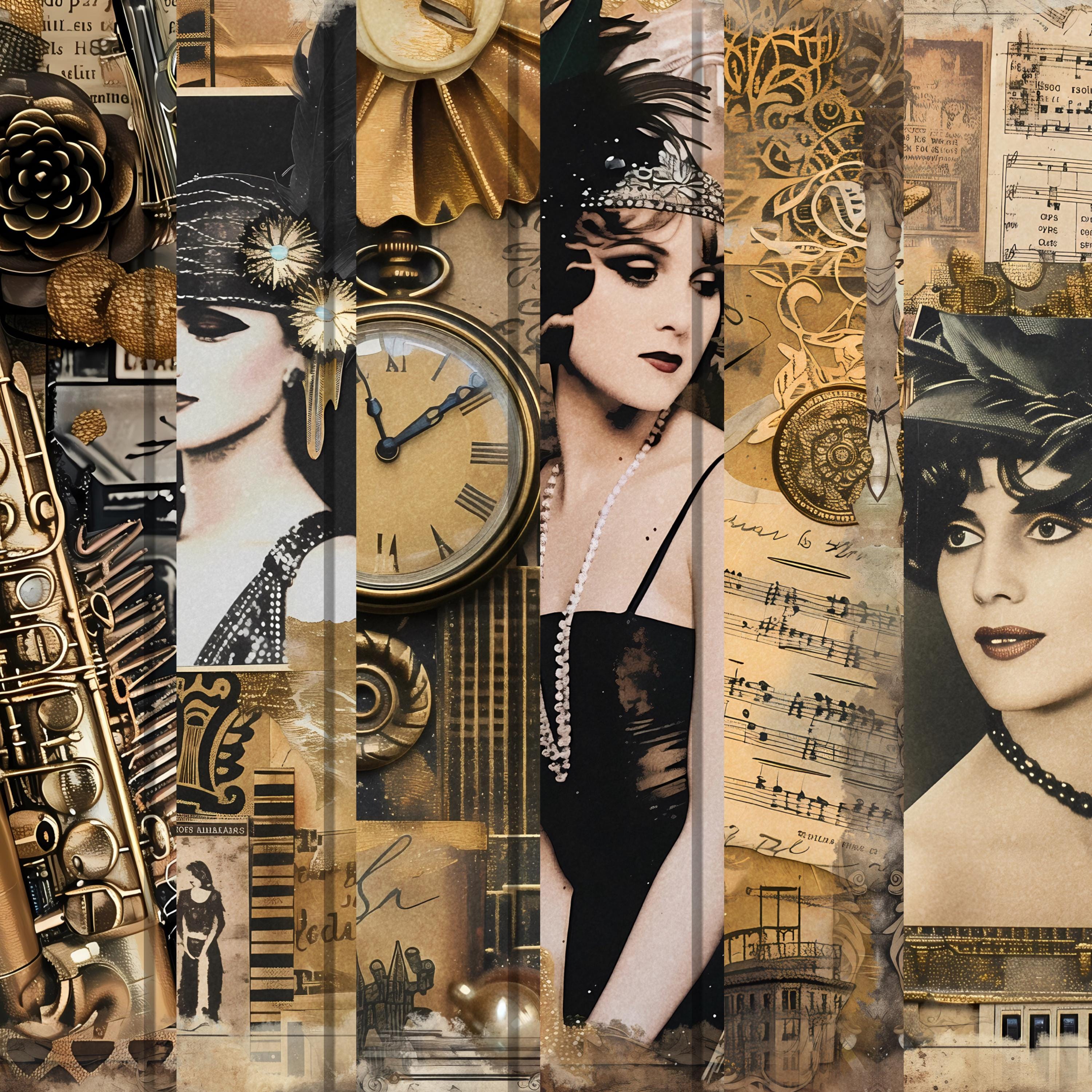 1920s Vintage Jazz Glam Junk Journal Paper, Black and Gold, Flapper ...