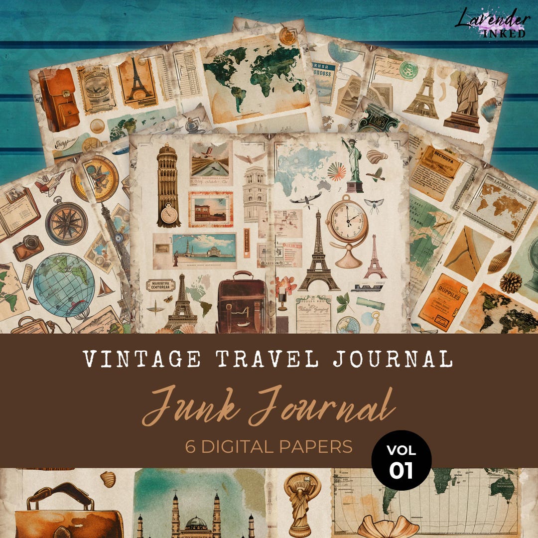 Vintage Travel Junk Journal Papers, Digital Journal Pages, Vintage ...