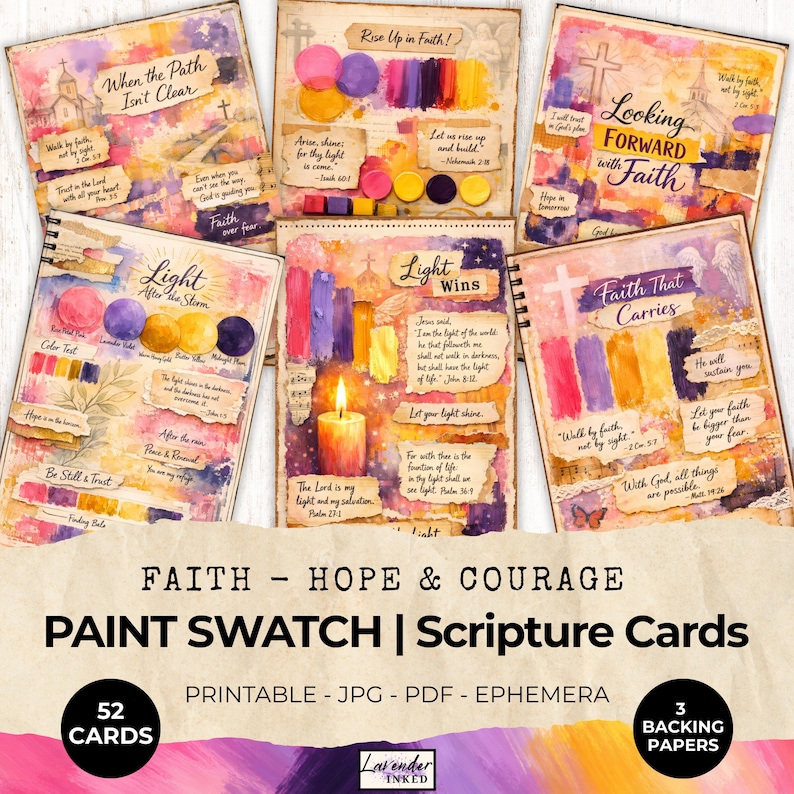 Faith Paint Swatch Junk Journal, Scripture Scraps, Prayer Cards, Bible ...