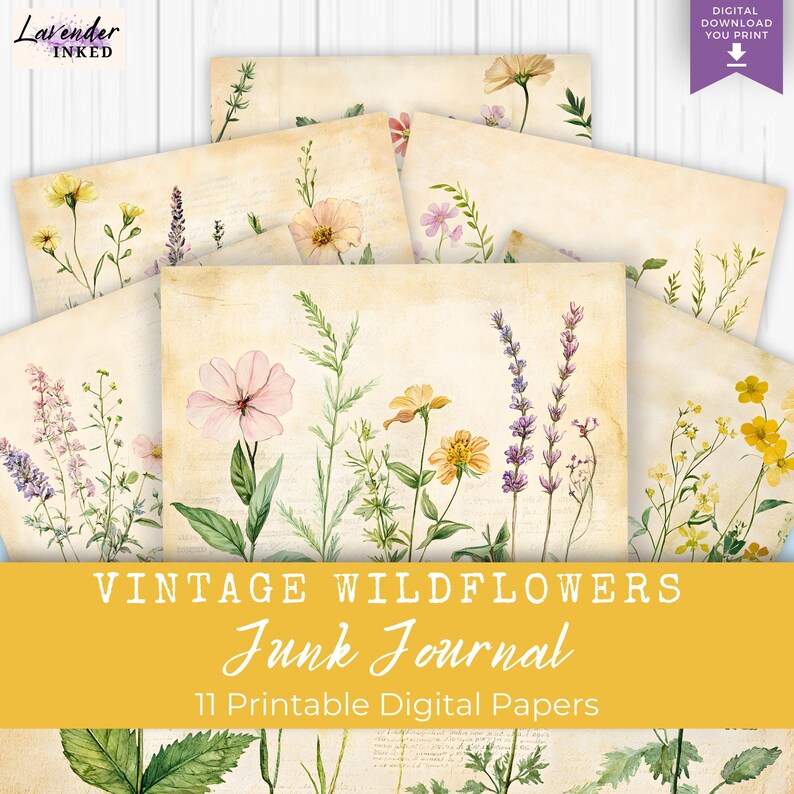 Vintage Wildflowers Junk Journal Papers, Printable Paper, Botanical ...