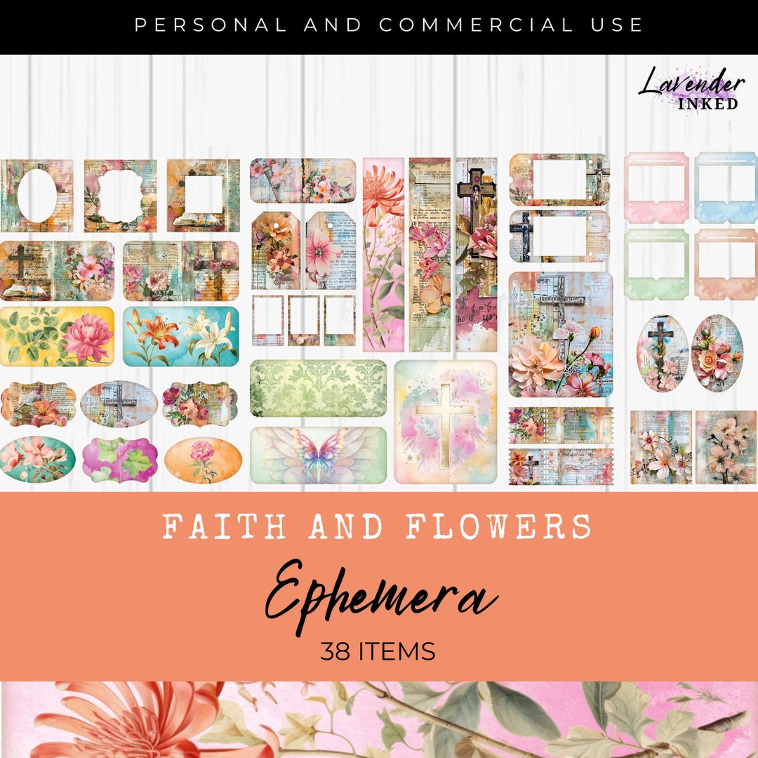 Faith and Flowers Junk Journal Ephemera Cards, Prayer, Devotional ...