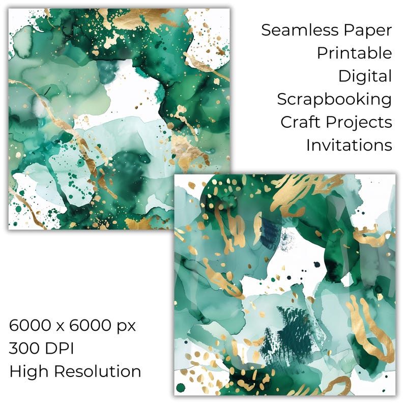 Watercolor Splash Collection, Seamless Digital Paper, Emerald Green ...