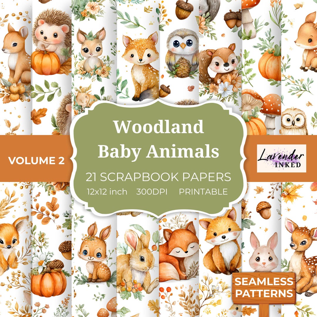 Woodland Baby Animals Printable Scrapbook Paper, Ephemera, Digital ...
