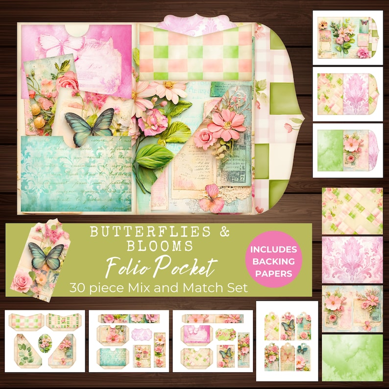 Butterflies & Blooms Junk Journal Folio Printables, Printable Ephemera ...