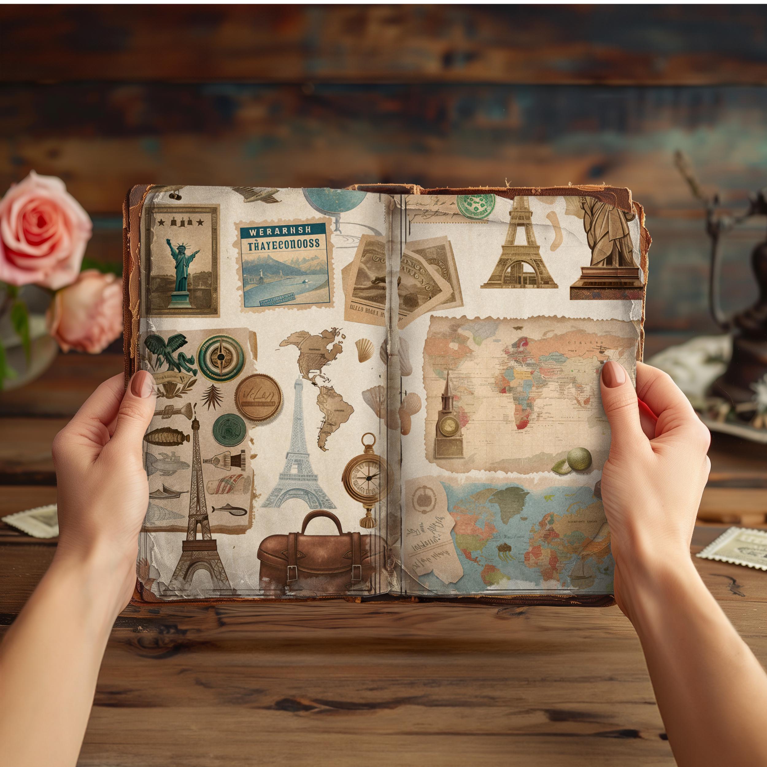 Vintage Travel Junk Journal Papers, Digital Journal Pages, Vintage ...