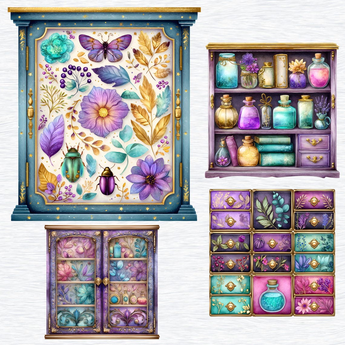 Witchy Cabinet of Curiosities Clipart, Botanical Witch, Witchcraft ...