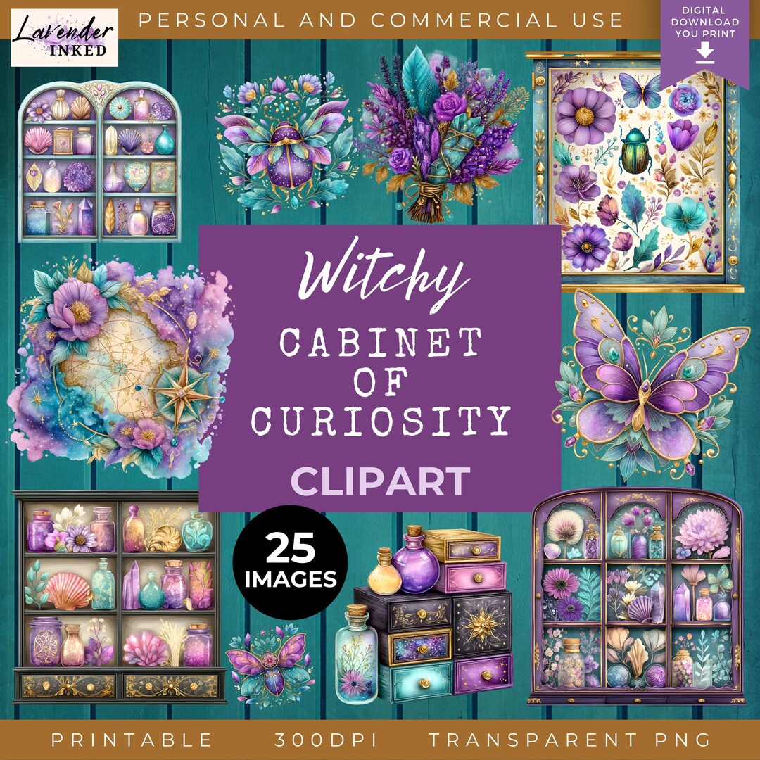 Witchy Cabinet of Curiosities Clipart, Botanical Witch, Witchcraft ...