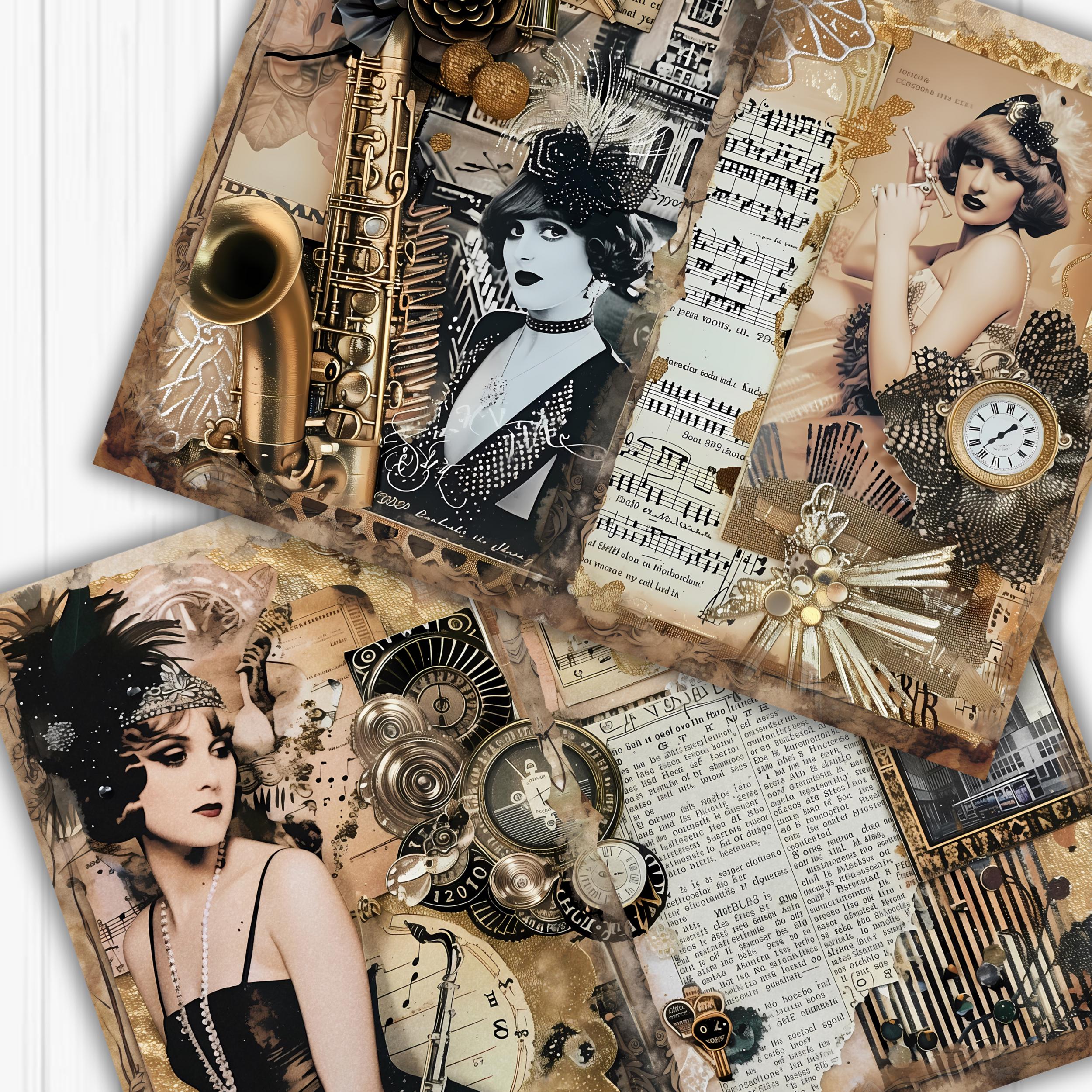 1920s Vintage Jazz Glam Junk Journal Paper, Black and Gold, Flapper ...