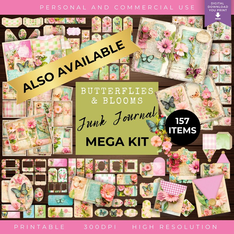 Butterflies & Blooms Junk Journal Ephemera, Printable Ephemera, Journal ...