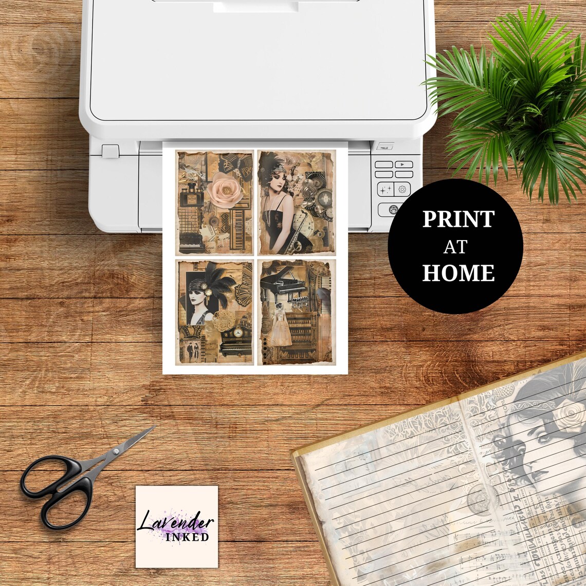 1920s Vintage Jazz Glam Junk Journal Cards, Printable Ephemera, Flapper Girls, Digital Collage ...
