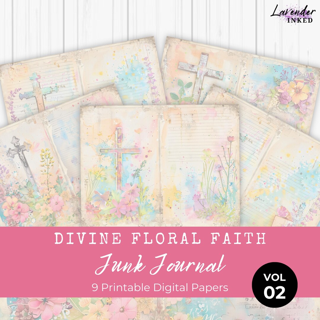 Divine Floral Faith Junk Journal Papers V02, Digital Journal Pages ...