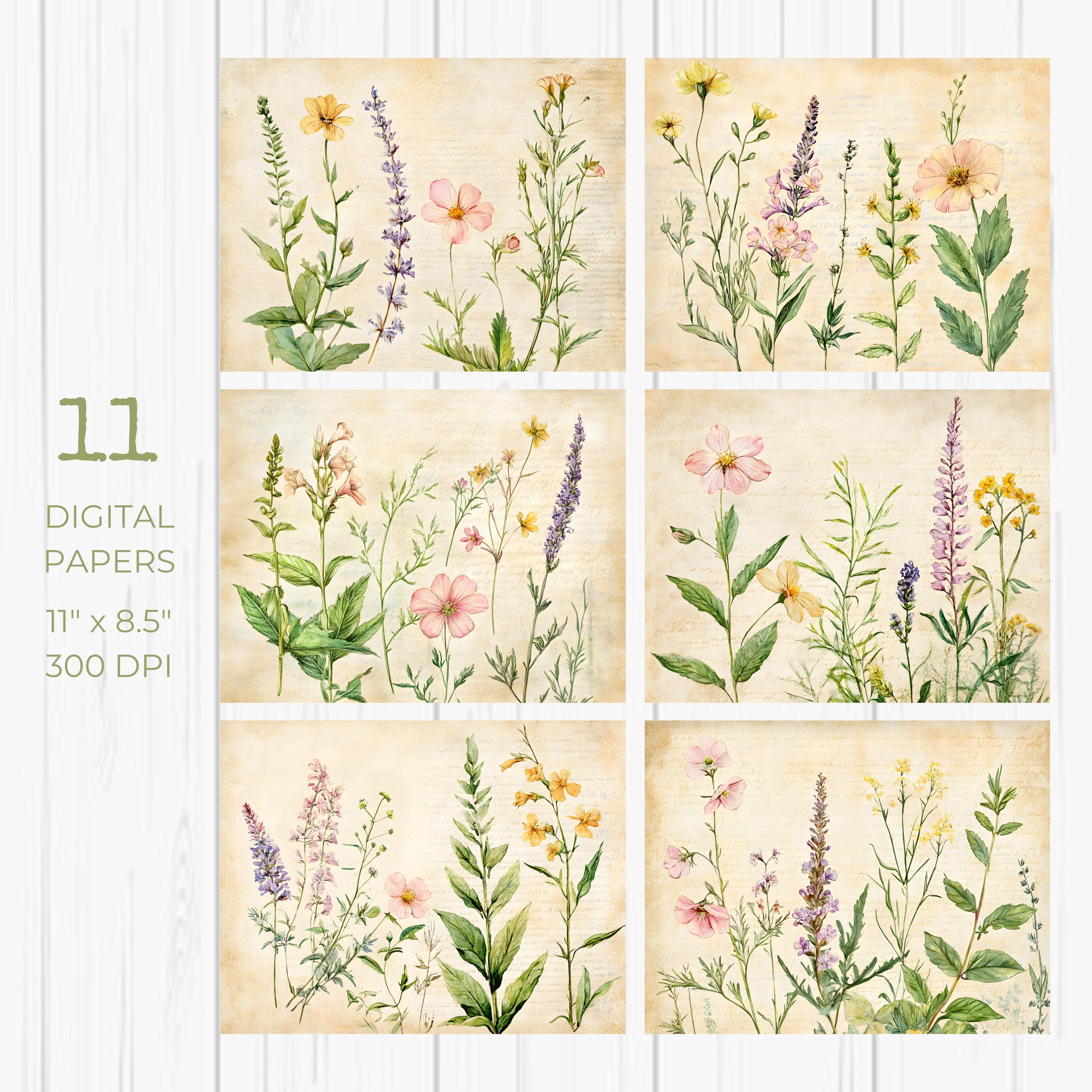 Vintage Wildflowers Junk Journal Papers, Printable Paper, Botanical ...