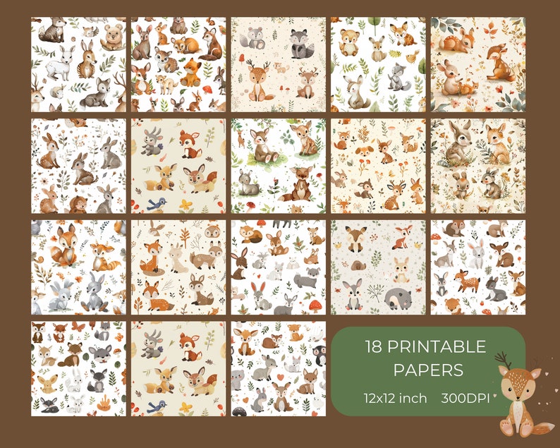 Woodland Baby Animals Printable Scrapbooking Kit, Ephemera, Digital ...