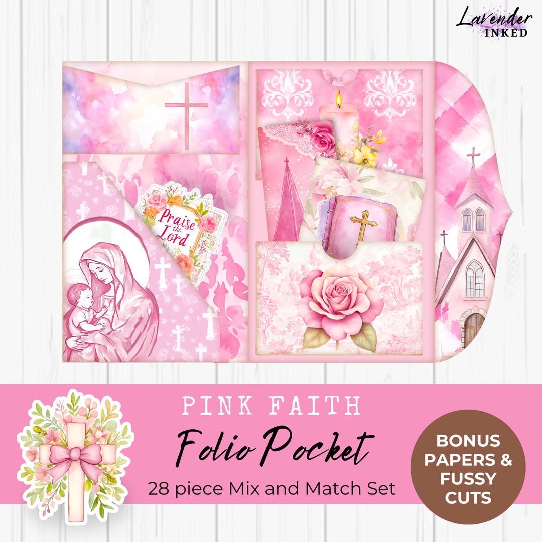 Pink Faith Junk Journal Folio Printable, Folio Pocket, Ephemera, Prayer ...