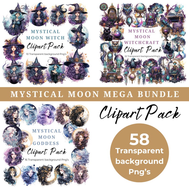Mystical Moon Witchcraft Clipart, Mystical and Magic, Witchcraft Png ...