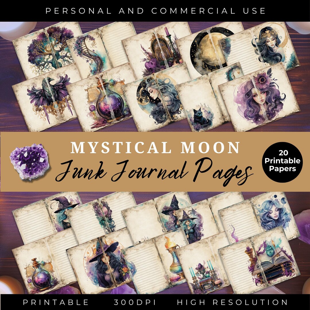 Mystical Moon Witchcraft Junk Journal Pages, Digital Paper, Printable ...