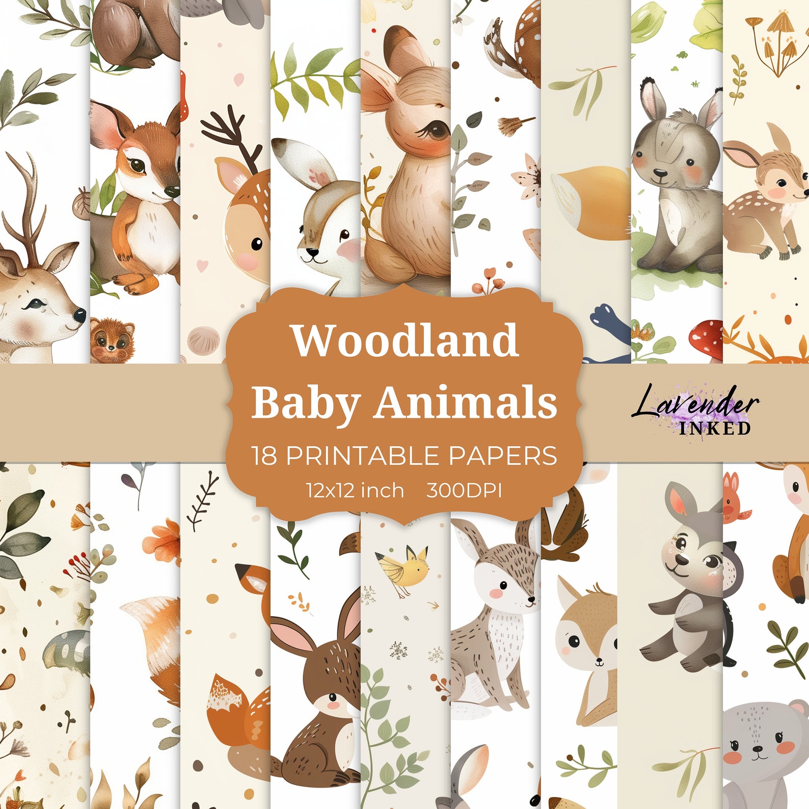 Woodland Baby Animals Printable Scrapbook Paper, Ephemera, Digital ...