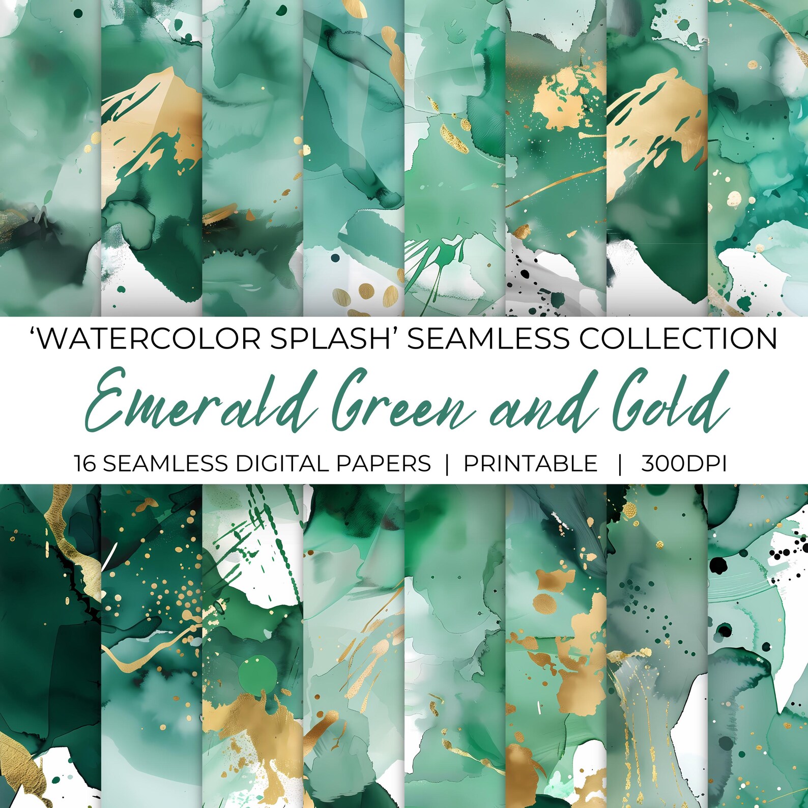 Watercolor Splash Collection, Seamless Digital Paper, Emerald Green ...