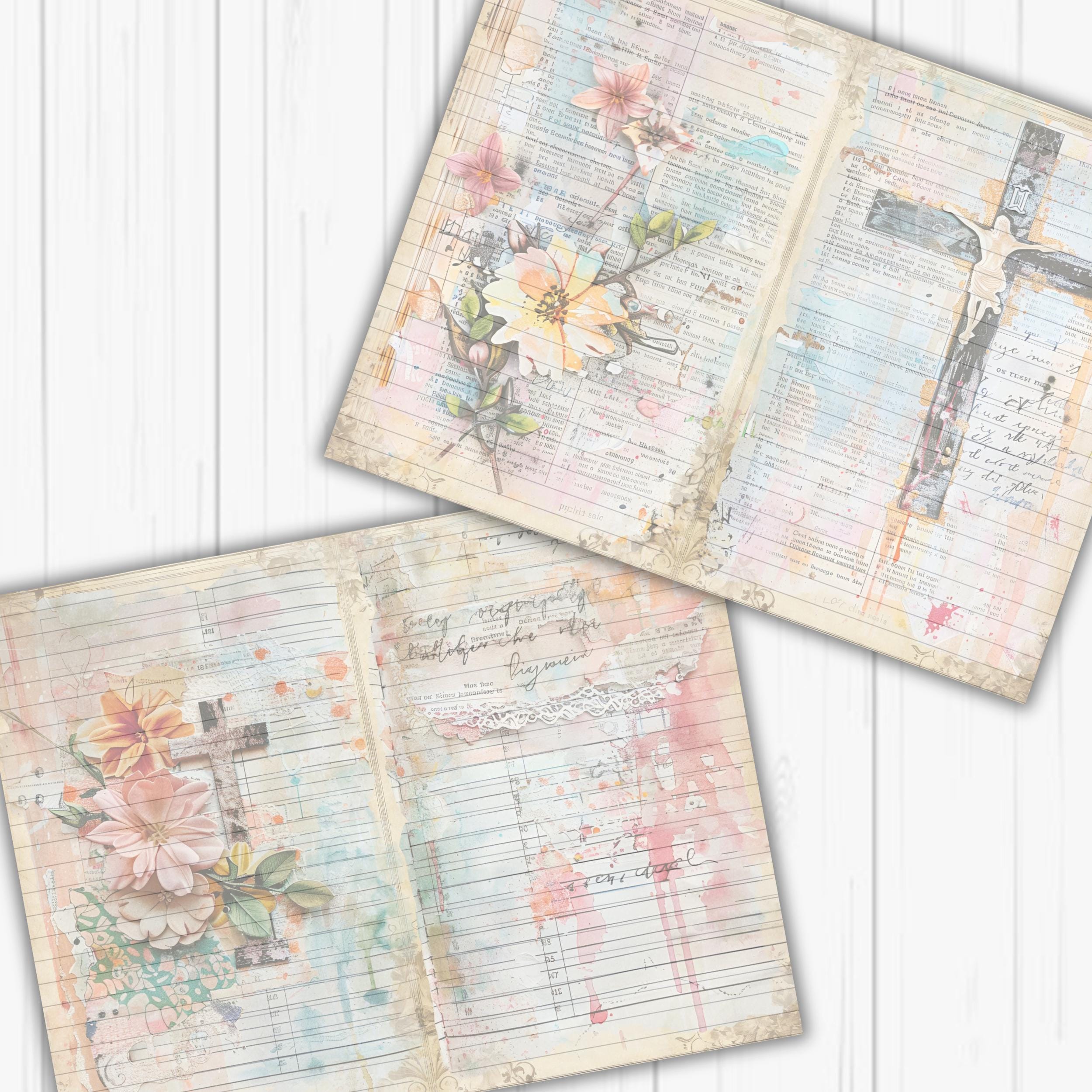 Faith and Flowers Junk Journal Papers, Digital Journal Pages ...