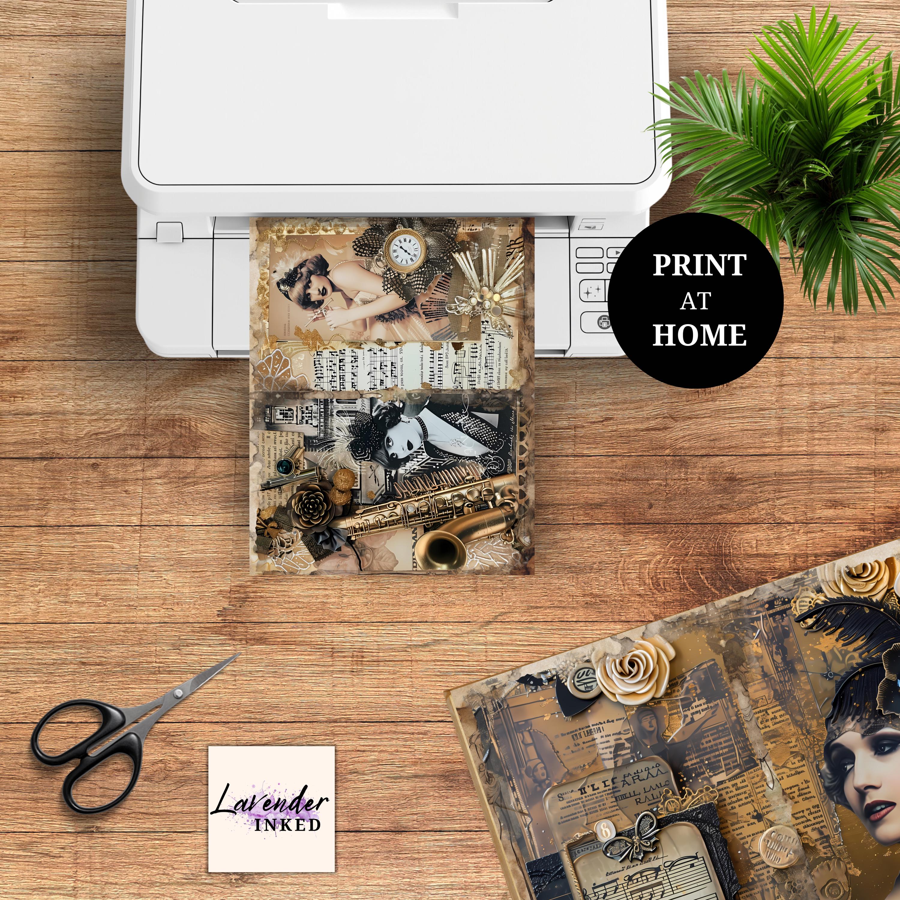 1920s Vintage Jazz Glam Junk Journal Paper, Black and Gold, Flapper ...