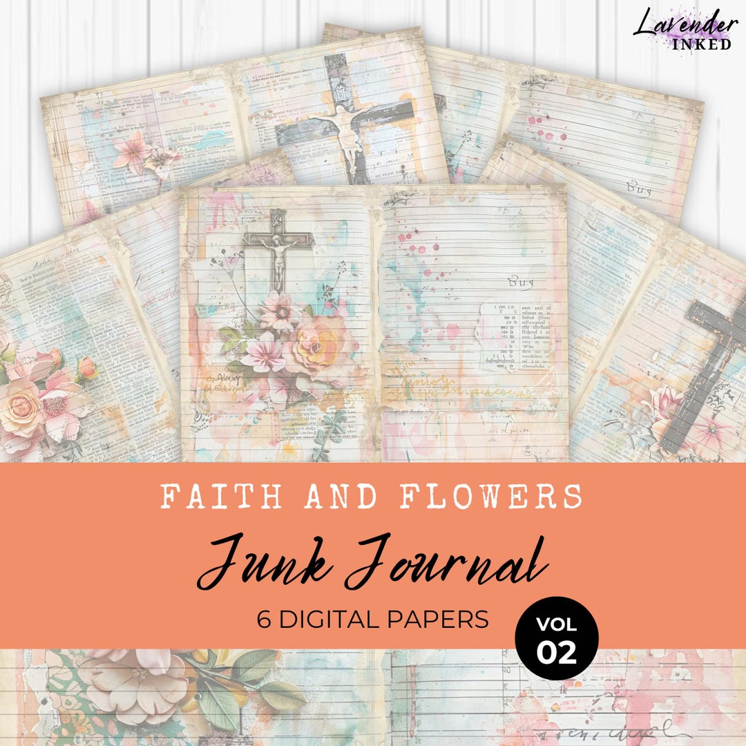 Faith and Flowers Junk Journal Papers, Digital Journal Pages ...