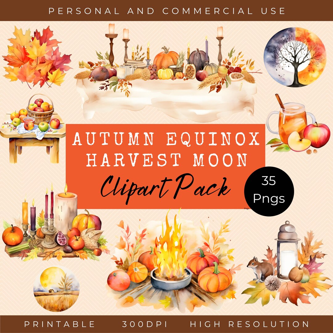 Autumn Equinox Clipart, Harvest Moon, Full Moon, Wheel of the Year ...