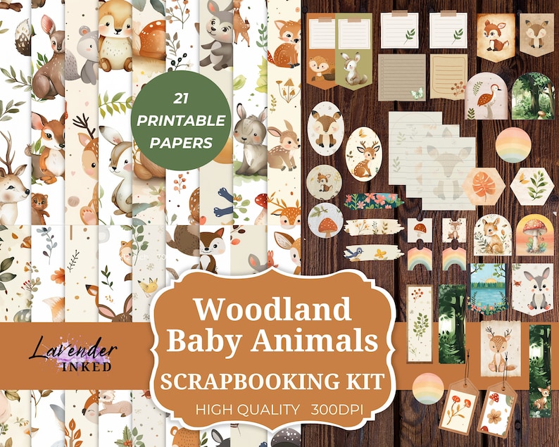 Woodland Baby Animals Printable Scrapbook Paper, Ephemera, Digital ...