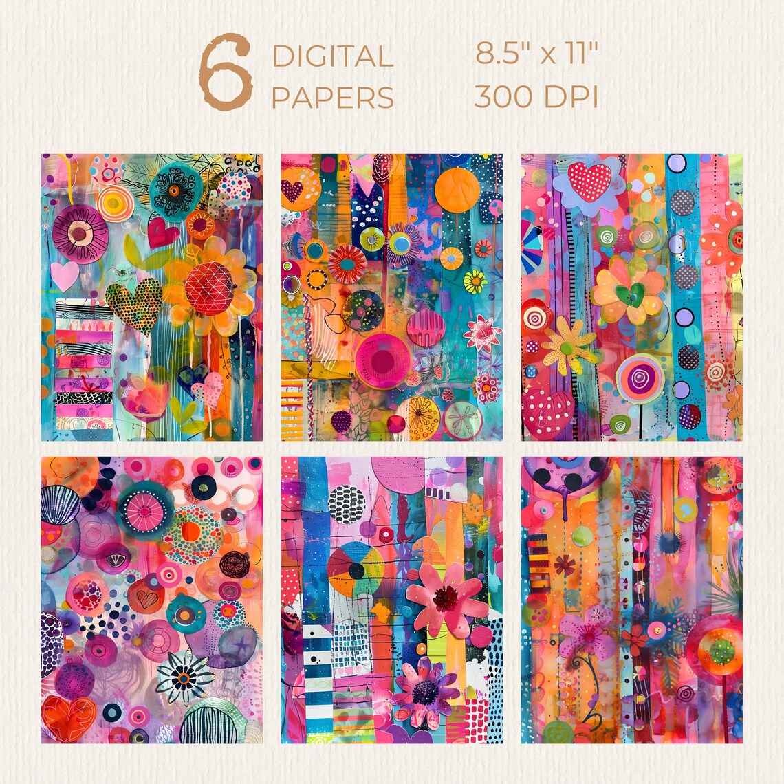 Colorful Whimsy Junk Journal Digital Paper, Half Journal Pages, Mixed ...