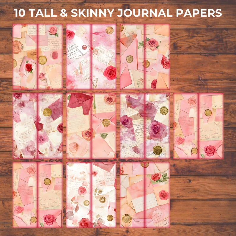 Love Letters Tall and Skinny Junk Journal Papers, Tall Journal Pages ...