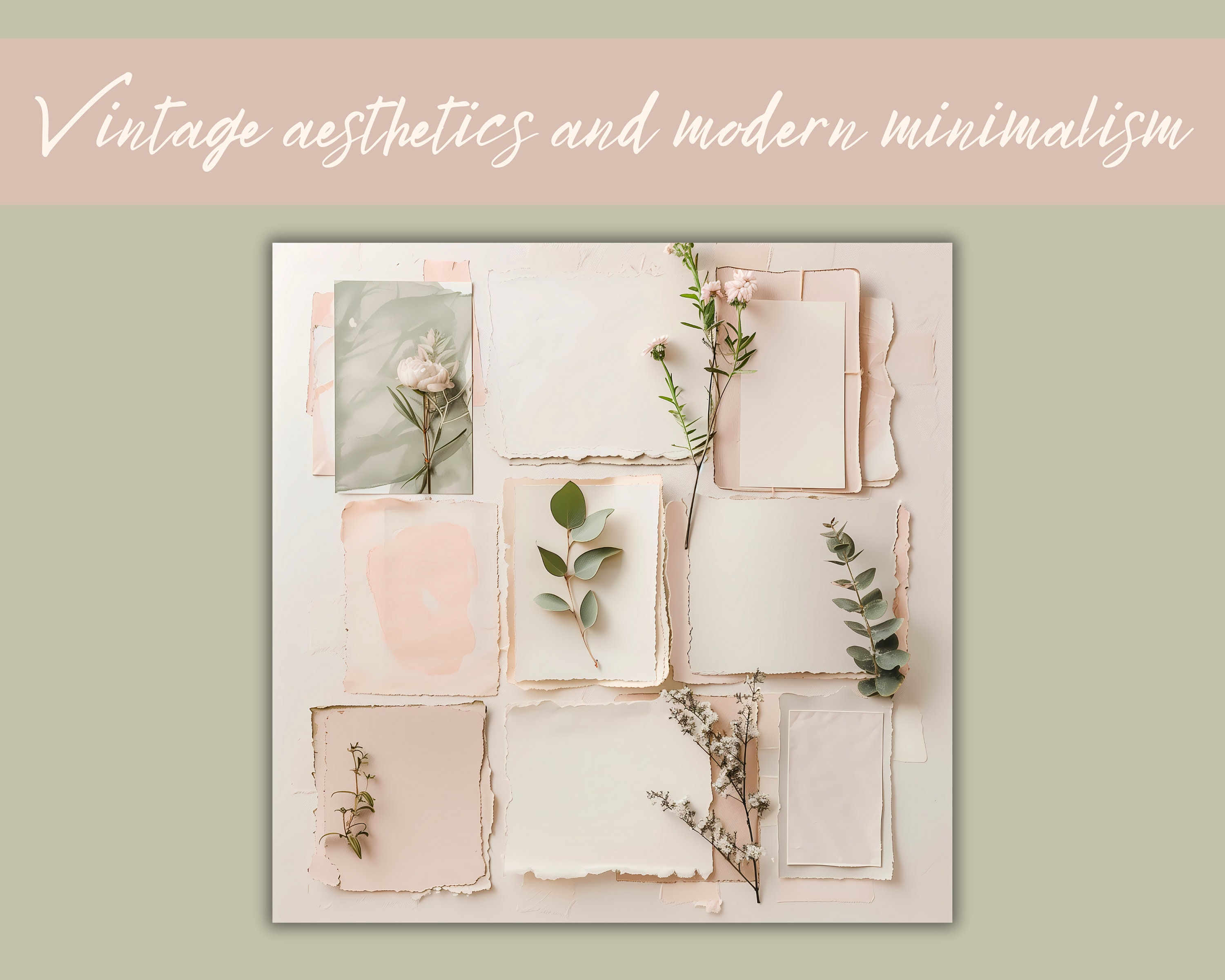 Botanical Blush and Sage Scrapbook Paper, Vintage, Minimalism ...