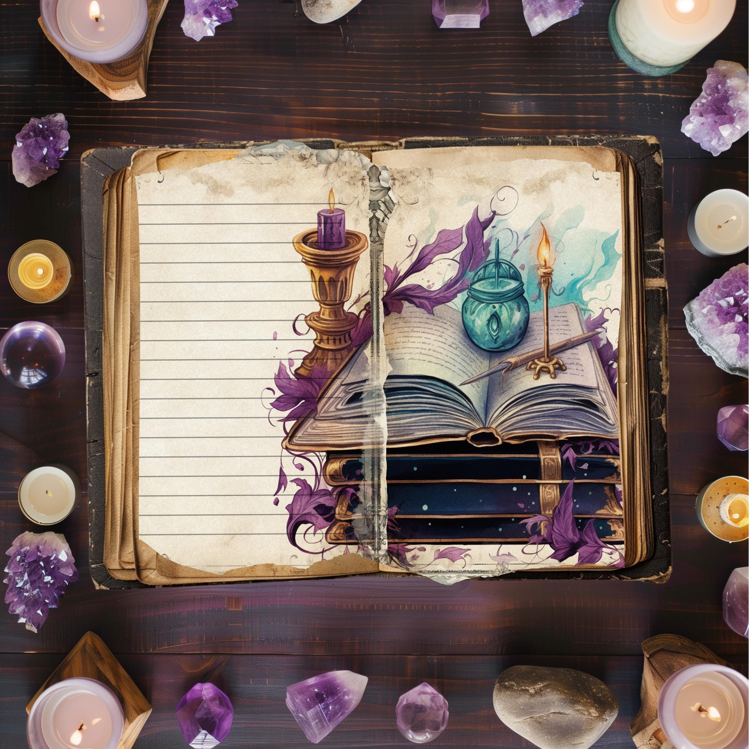 Mystical Moon Witchcraft Junk Journal Pages, Digital Paper, Printable ...