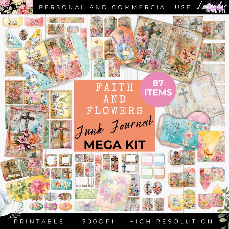 Faith and Flowers Junk Journal Papers, Digital Journal Pages ...