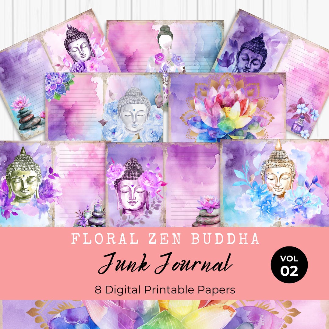 Floral Zen Buddha Junk Journal Paper, Spiritual Journal, Lotus, Digital ...