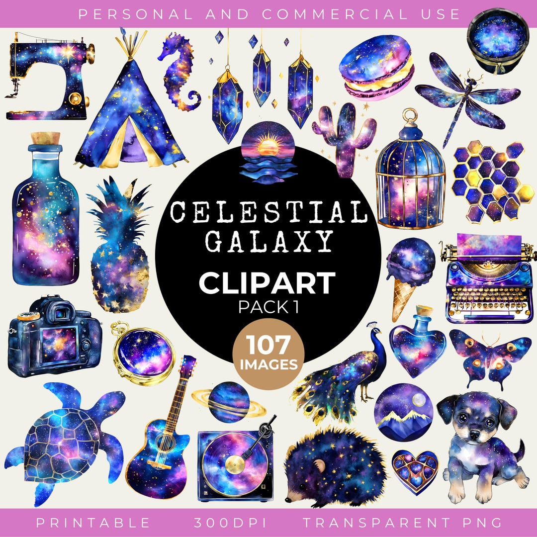Celestial Galaxy Clipart, Cosmic Clipart, Invitation, Planner, Wall Art ...
