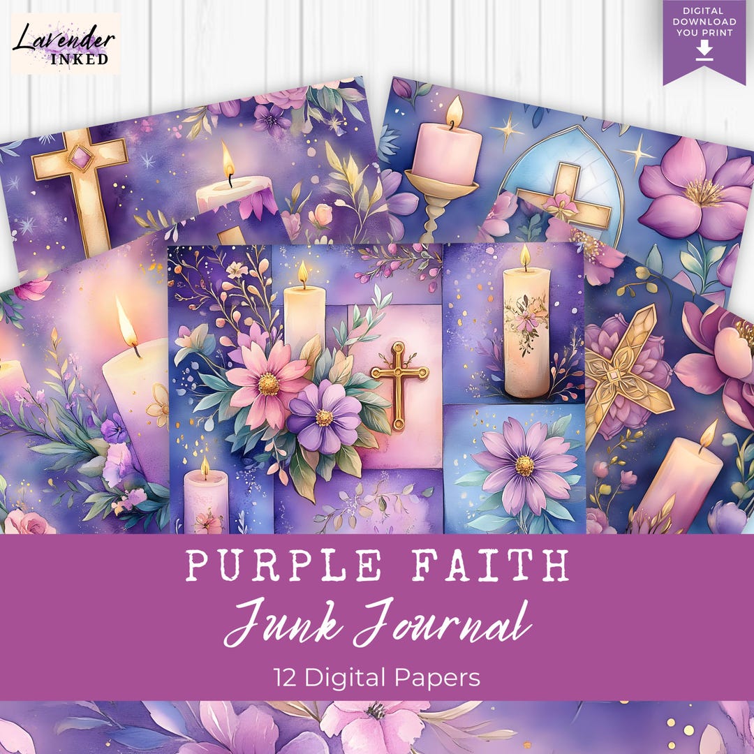 Purple Faith Junk Journal Papers, Digital Journal Pages, Devotional ...