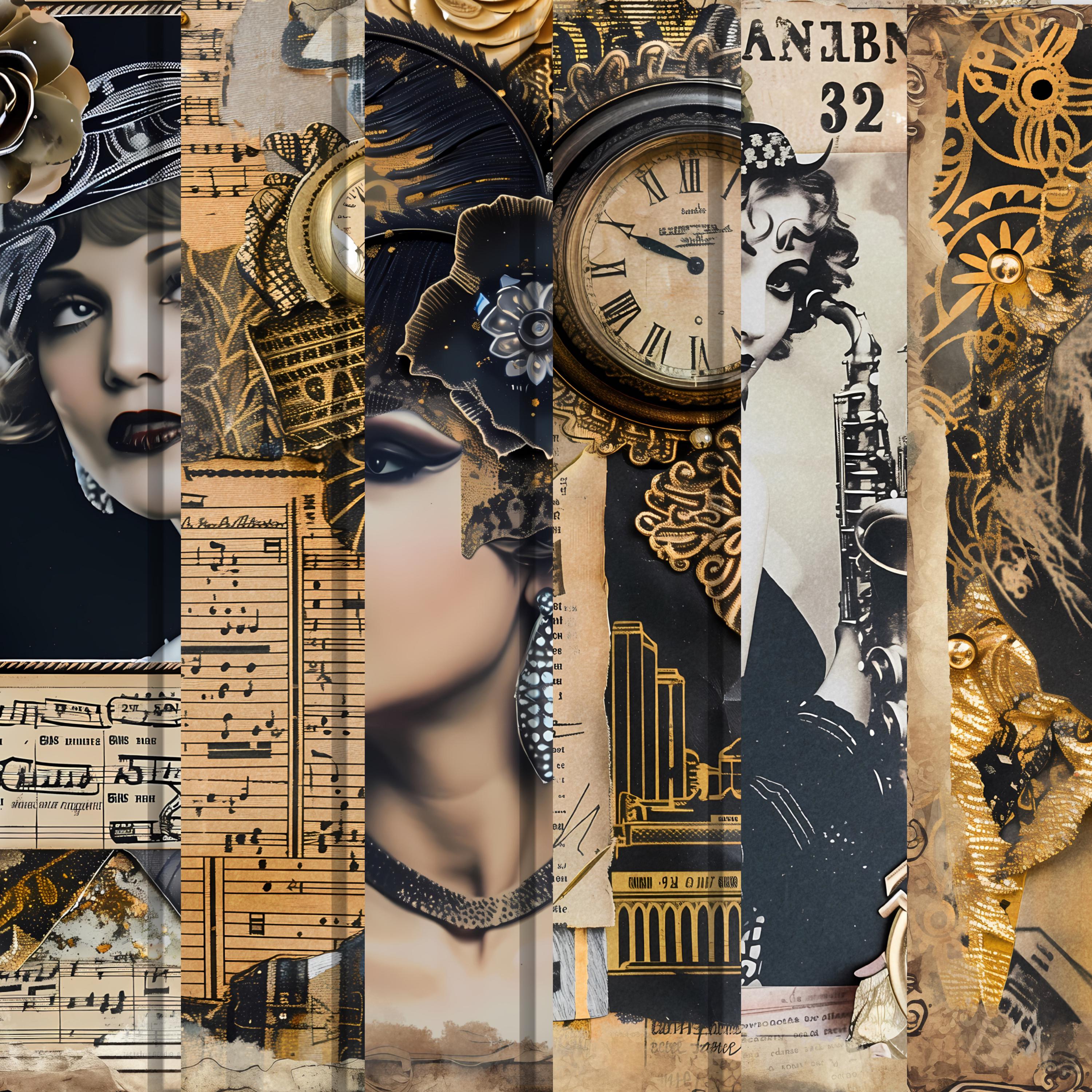 1920s Vintage Jazz Glam Junk Journal Paper, Black and Gold, Flapper ...