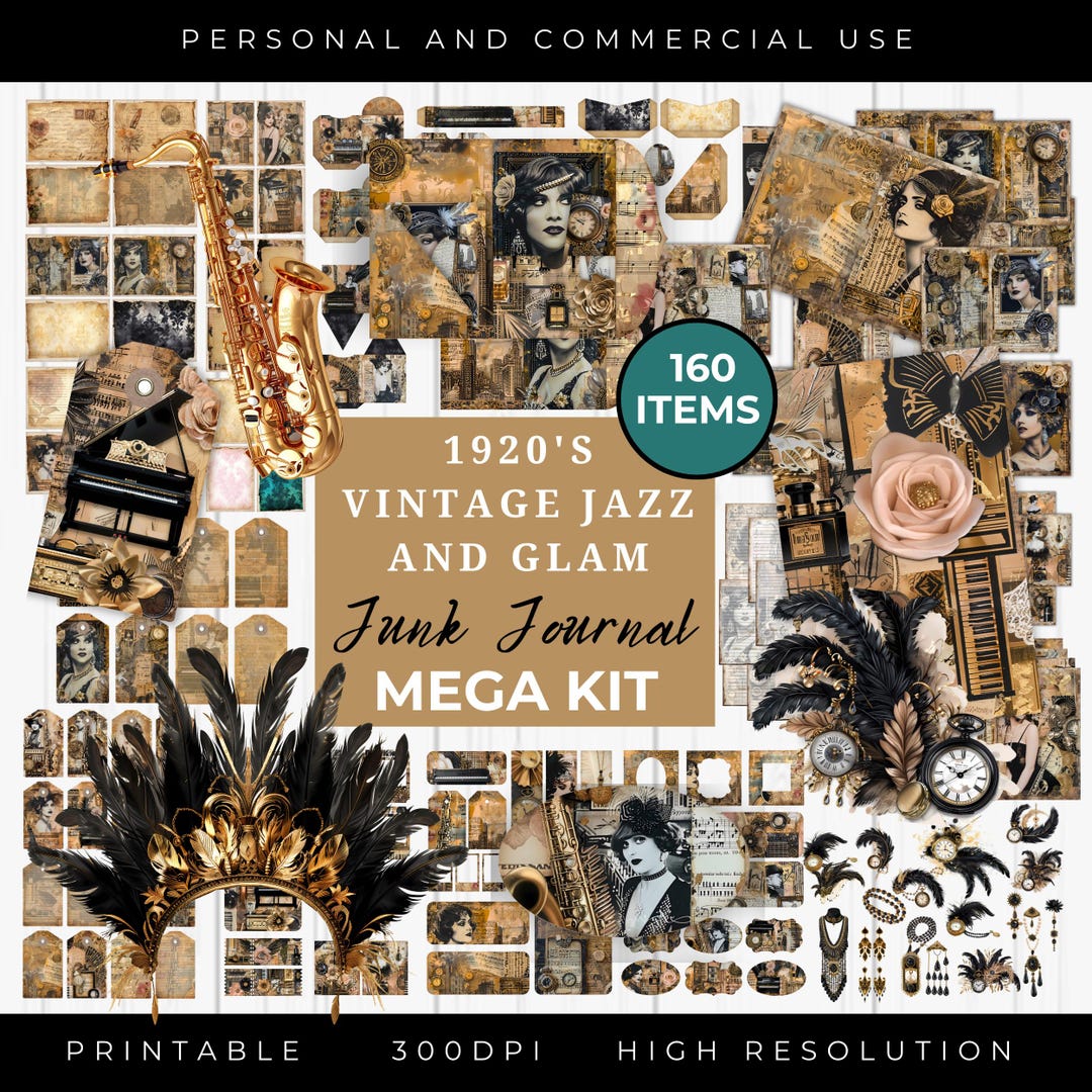 1920s Junk Journal Kit, Flapper Girls, Journal Pages, Jazz, Printable ...
