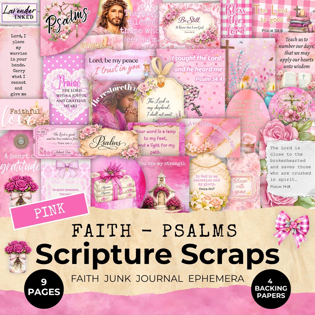 Scripture Scraps, Psalms, Pink, Prayer Board Kit, Faith Junk Journal ...