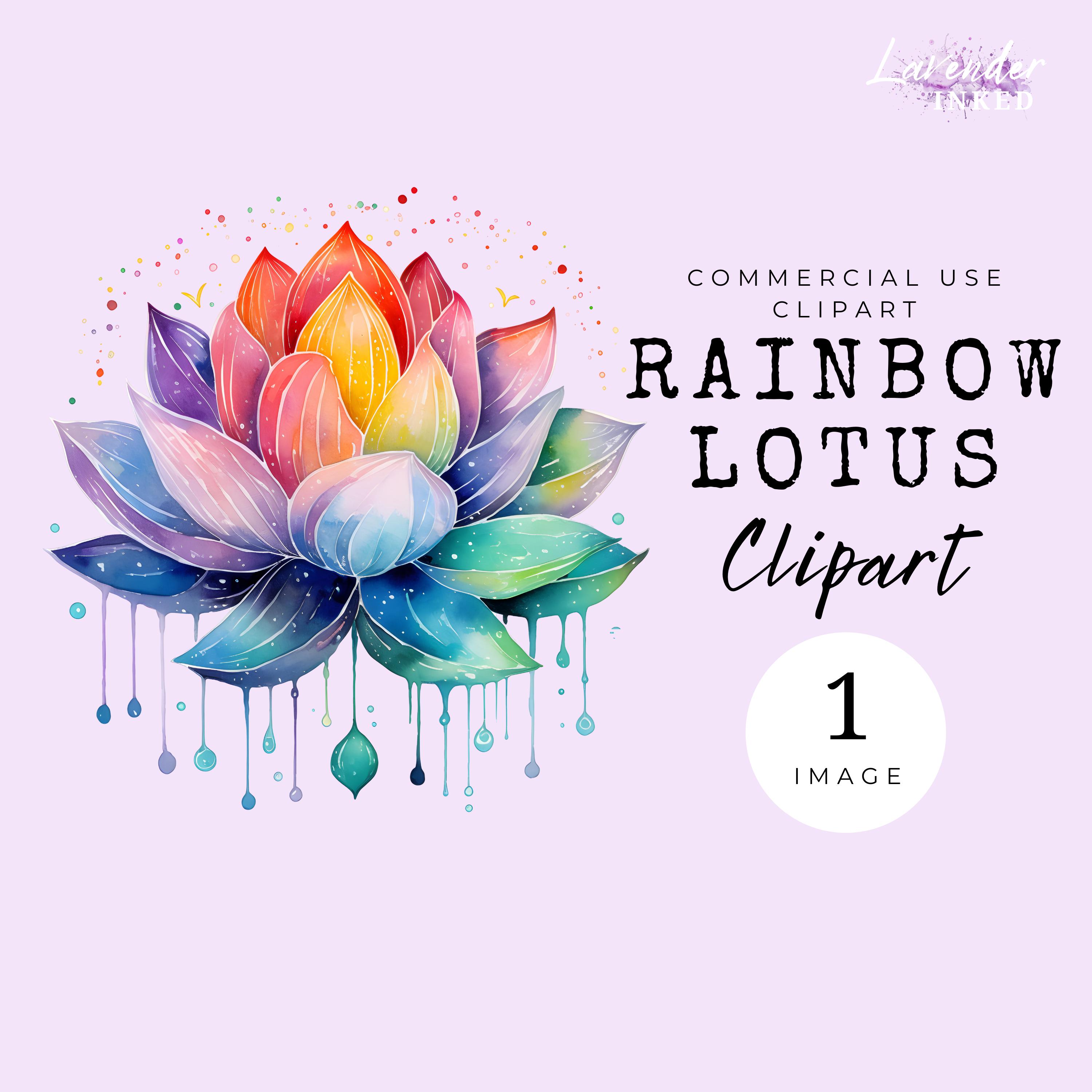 Rainbow Lotus Clipart Watercolor, SINGLE IMAGE, Commercial License ...