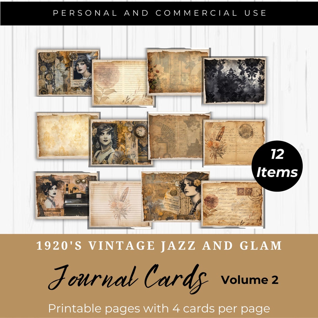 1920s Vintage Jazz Glam Junk Journal Cards, Printable Ephemera, Flapper ...