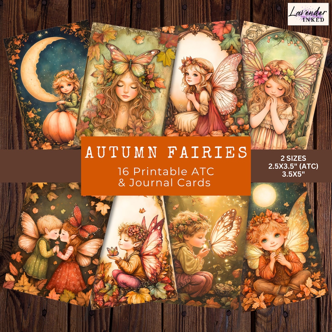 Autumn Fairies ATC Cards, Junk Journal Cards, Woodland Fairy, Fall ...