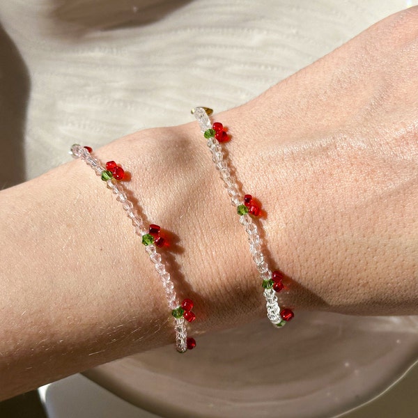 Strawberry Charm Bracelet, Blueberry Jewelry, Daisy Bead Bracelet, Fruit Bracelet, Flower Bead ...