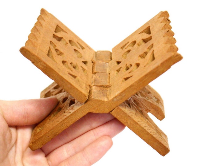 Small Carved Wooden Folding Stand for Books, Business Cards, or Other ...
