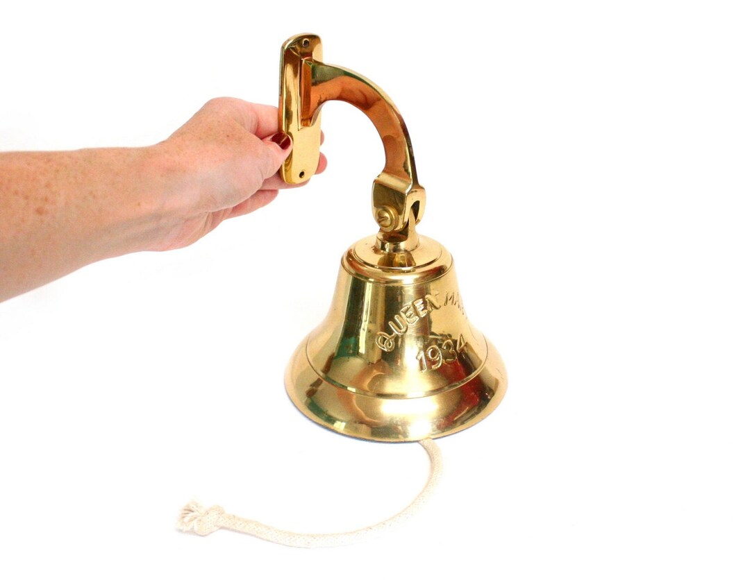 Large Vintage Brass Wall Mounted Bell Engraved queen Mary 1934 With ...