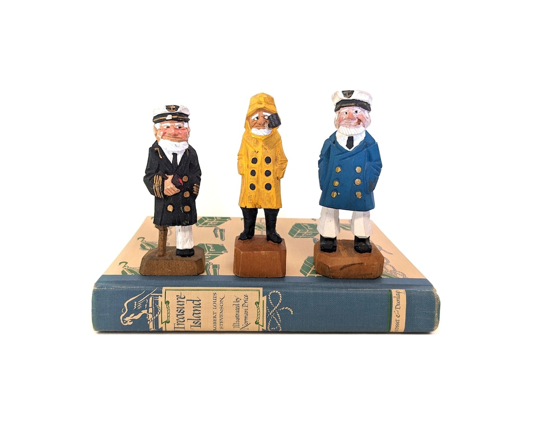 Group of Three Carved Wooden old Salt Figurines Depicting Sailors ...