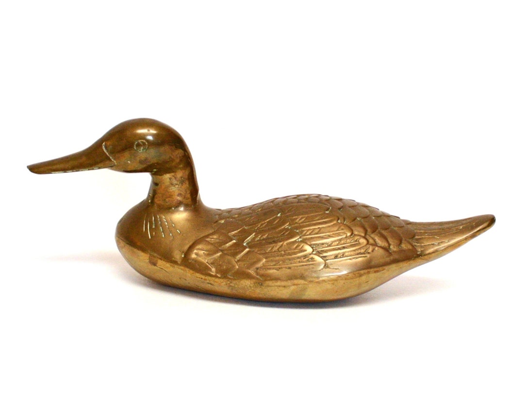 Large Vintage Brass Duck Figurine With Textured Details (14.75" Long ...