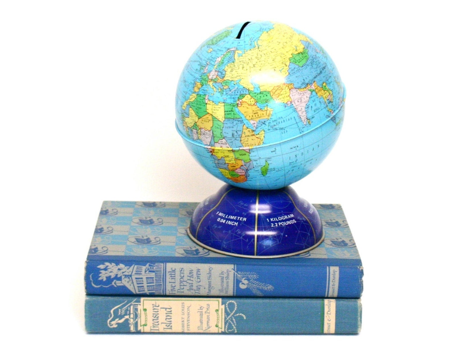 Vintage Metal World Globe Bank With Metric Conversion Base by - Etsy