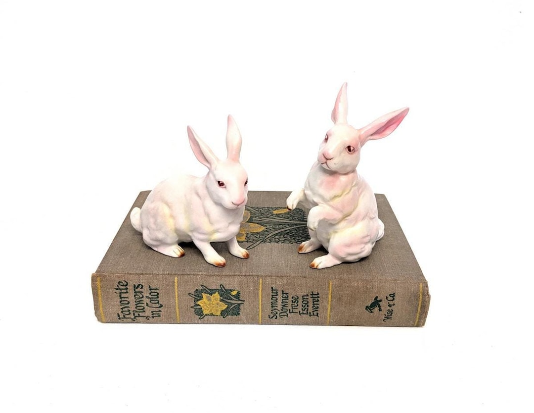 Pair of Vintage White Ceramic Rabbit Figurines in Different Poses - Etsy